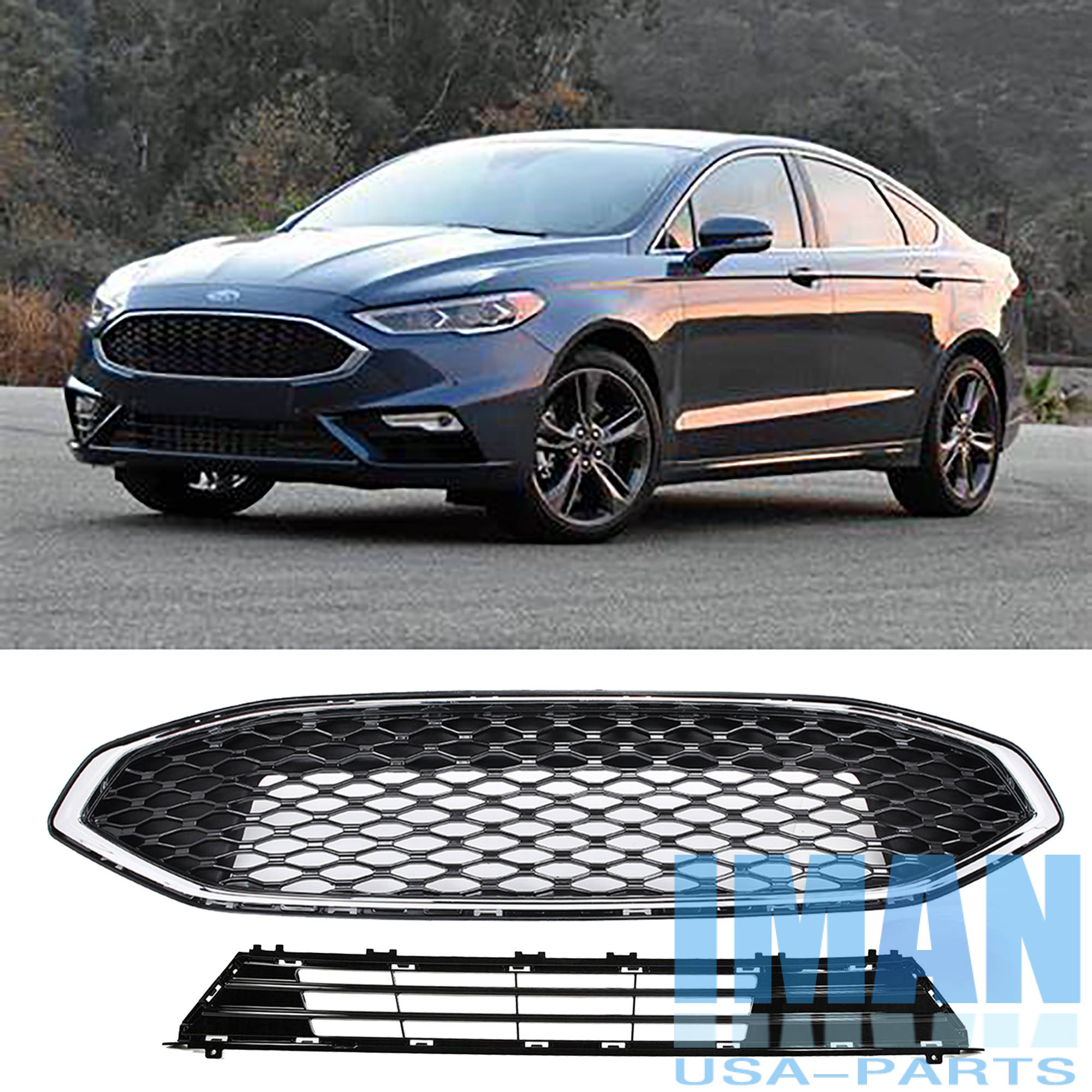 Gloss Black Chrome Trim Front Upper Grill & Lower Grille For Ford ...